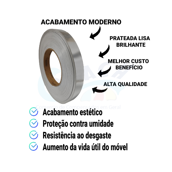 Fita De Borda Pvc Prateada Lisa 22mm Rehau Alto Padrão Acabamento